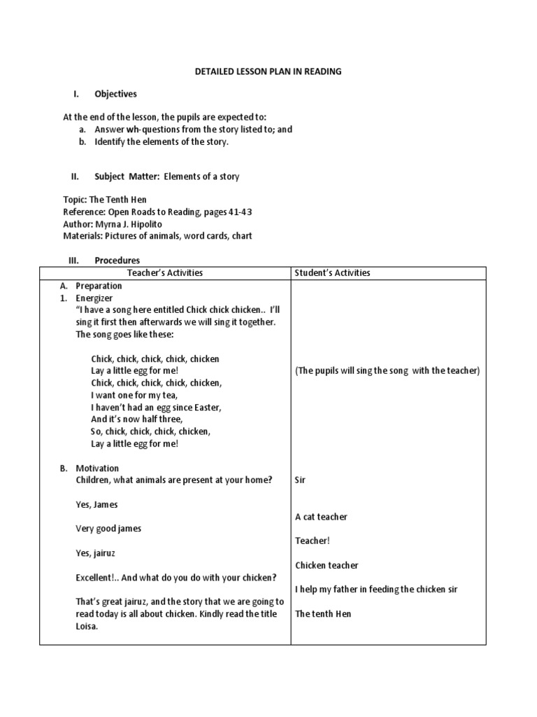 The Tenth Hen: Lesson Plan Overview | PDF