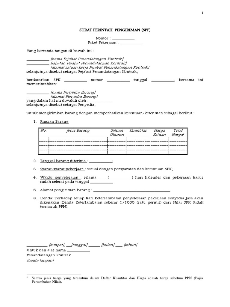Contoh SPP (Nota Pesanan) | PDF | Pengelolaan Keuangan & Uang | Hukum