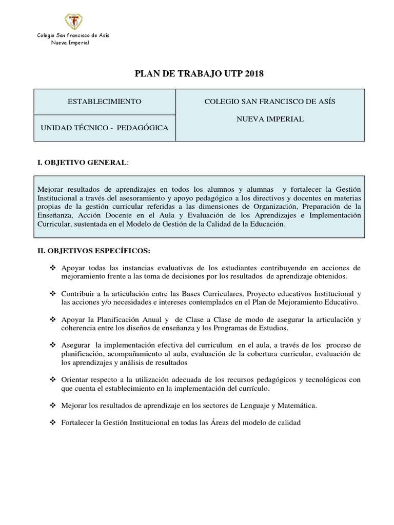 Plan de Trabajo UTP 2018 | PDF