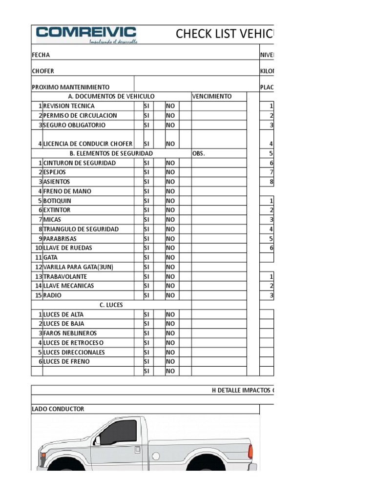 Check List Camioneta | PDF