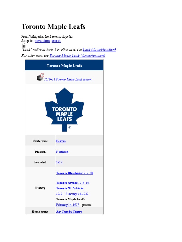 Toronto Maple Leafs: A Historical Overview | PDF | Toronto Maple Leafs ...