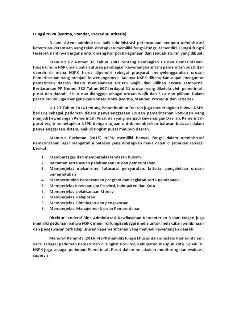 Fungsi Norma, Standar, Prosedur dan Kriteria (NSPK) dalam Sistem ...