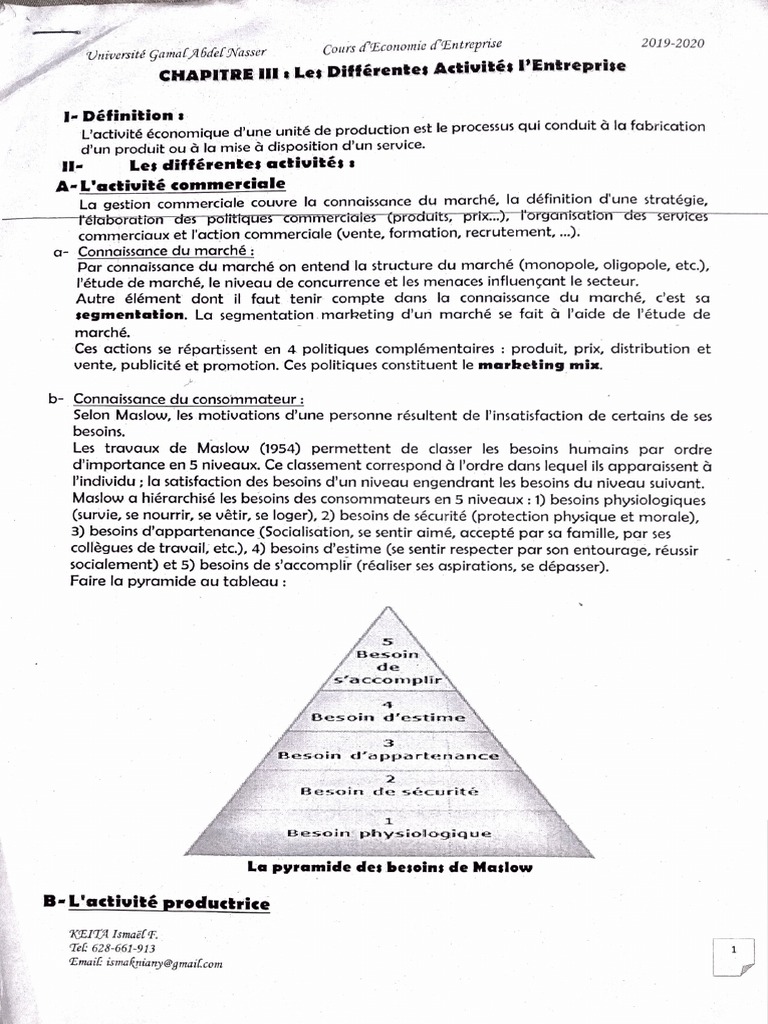 Chapitre4. Les Différentes Activités de L'entreprise | PDF