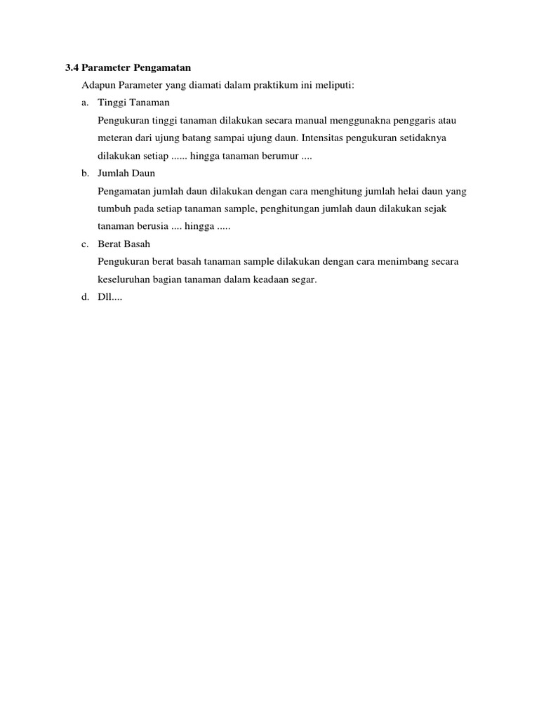 Parameter Pengamatan Tanaman | PDF