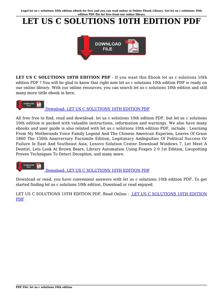 Let Us C Solutions 10th Edition Pdf