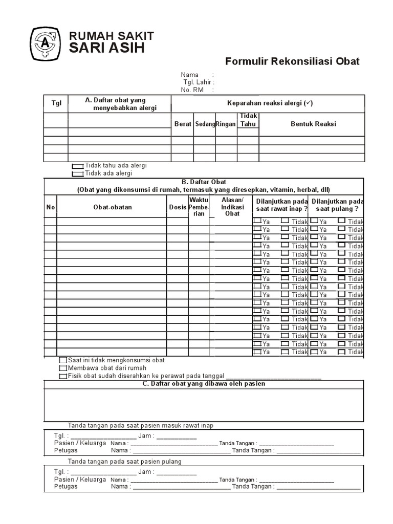 Formulir Rekonsiliasi Obat | PDF