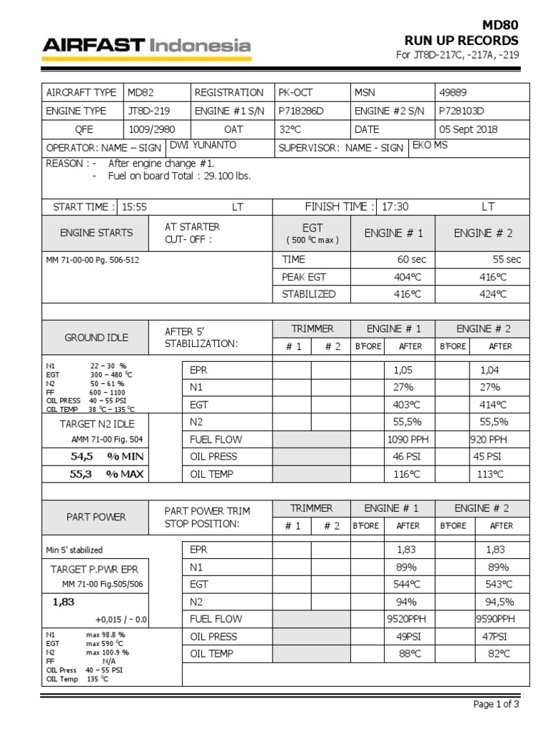 Engine Run Up Form PK-OCT 050918 | PDF | Technology & Engineering