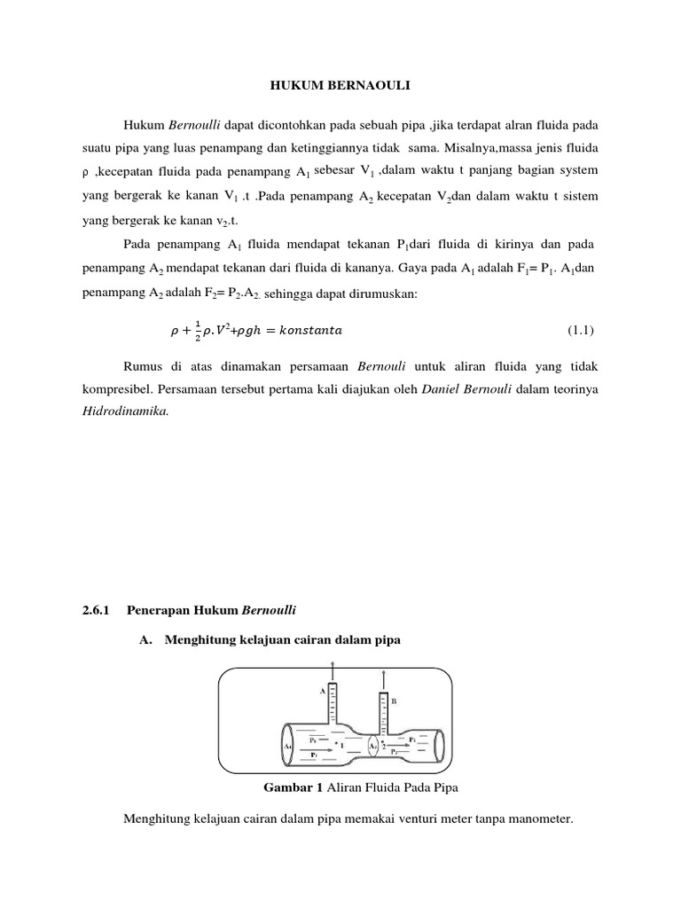 Bahan Ajar Aliran Fluida 2 (Persamaan Bernoulli) | PDF | Sains & Matematika
