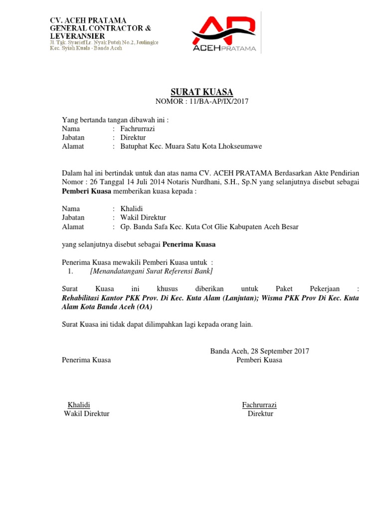 Surat Kuasa Referensi Bank | PDF