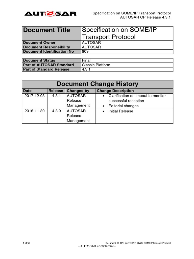 AUTOSAR SWS SOMEIPTransportProtocol | PDF | Internet Protocols ...
