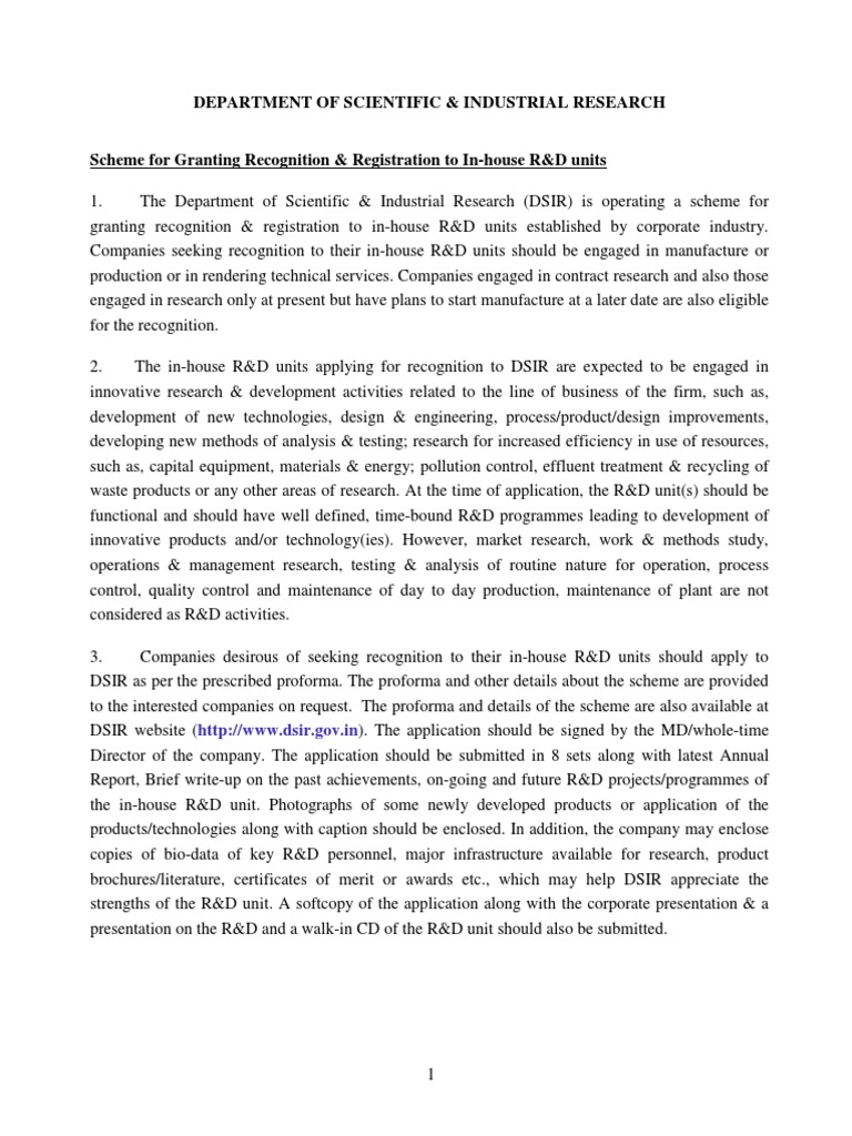 06 DSIR Application For R&D (Only For Industry Projects) | PDF ...