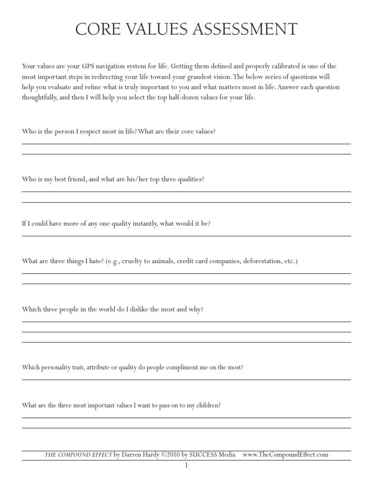 Core Values Assessment Guide | PDF | Courage | Contentment