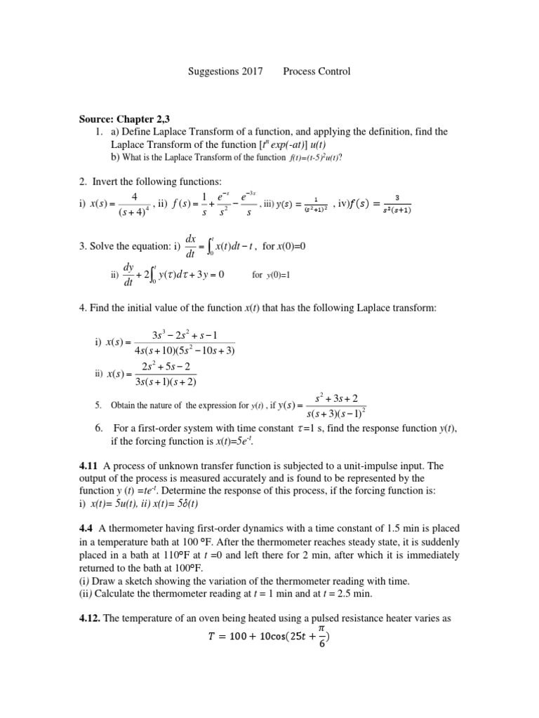 Laplace Transforms and Process Control Problems | PDF | Control Theory | Systems Theory