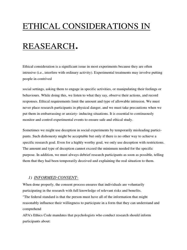 Ethical Considerations | PDF | Deception | Informed Consent