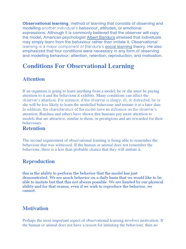 Observational Learning | PDF | Imitation | Behavior