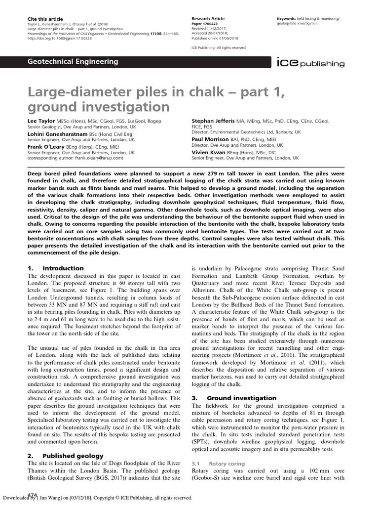 Large-Diameter Piles in Chalk - Part 1, Ground Investigation - Taylor ...