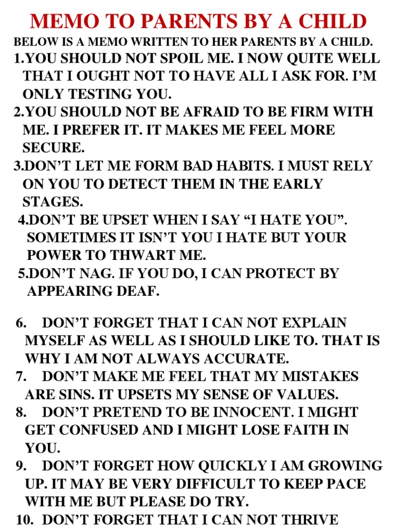 Memo To Parents by A Child | PDF | Verb