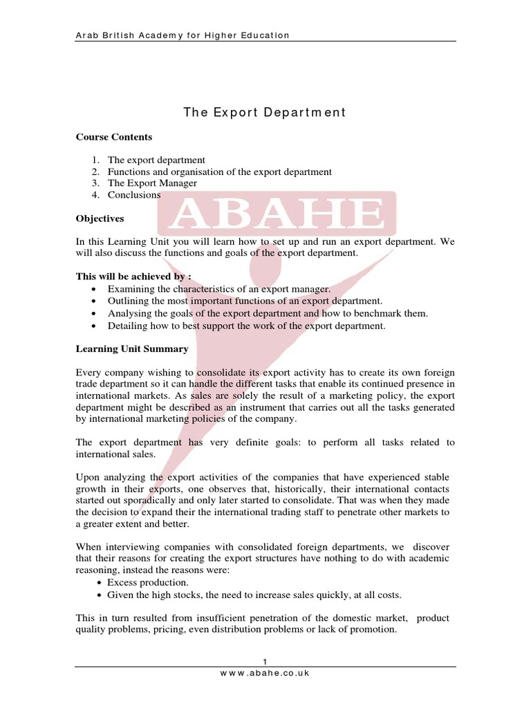 The Export Department PDF | PDF | Exports | Economies