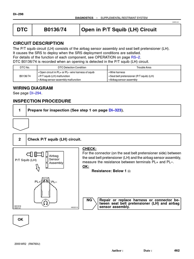 101 - Supplemental Restraint System - Open in PT Squib (LH) Circuit | PDF | Airbag | Seat Belt