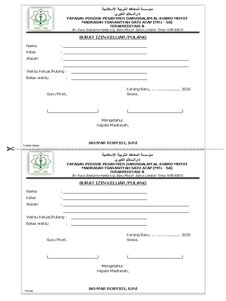 SURAT IZIN KELUAR-pulang-siswa | PDF