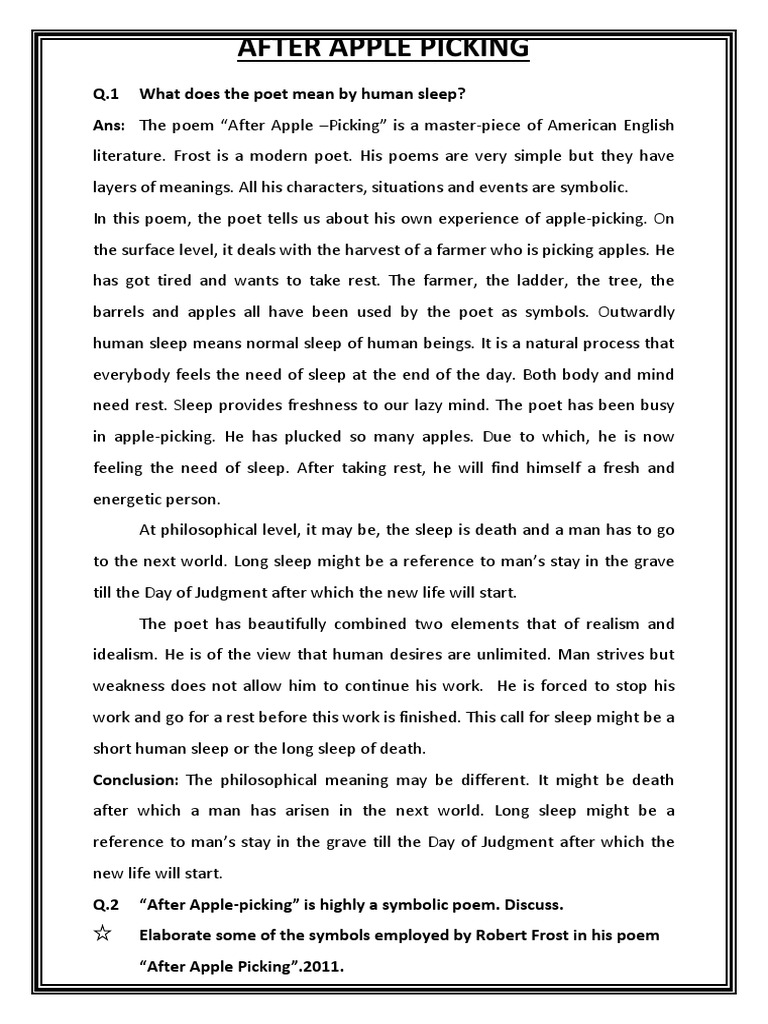 After Apple Picking | PDF