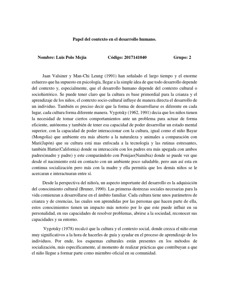 Papel Del Contexto en El Desarrollo Humano | PDF | Socialización | Sociedad