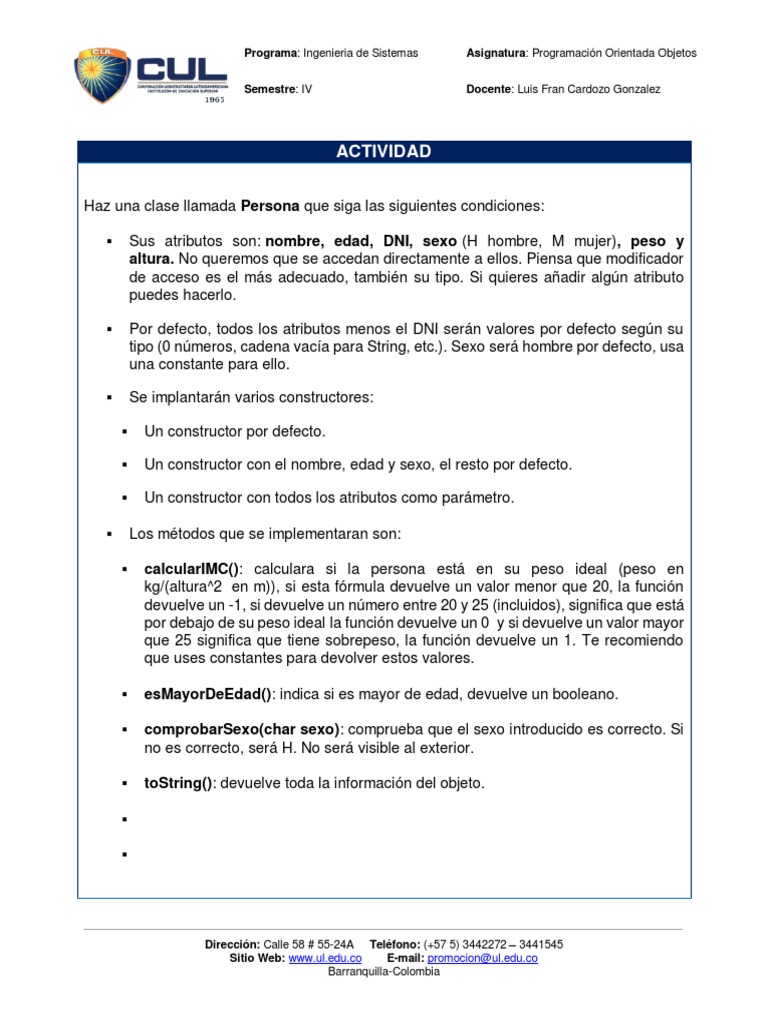 Actividad Poo Pdf Constructor Programación Orientada A Objetos Programación