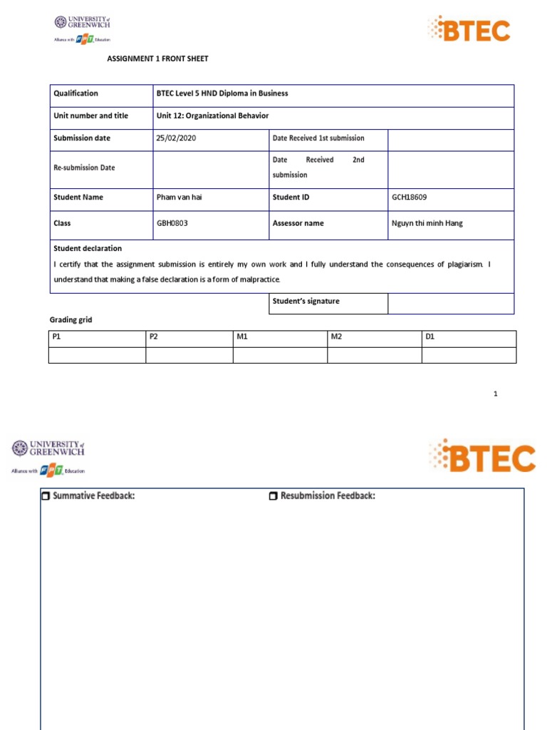 525.assignment 1 Frontsheet 2018 2019 | PDF | Motivation | Motivational