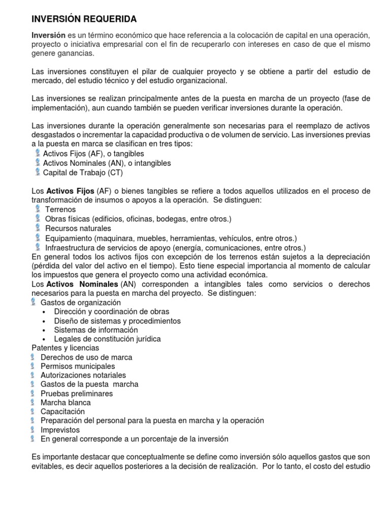 Inversión Requerida | PDF | Activo fijo | Inversiones