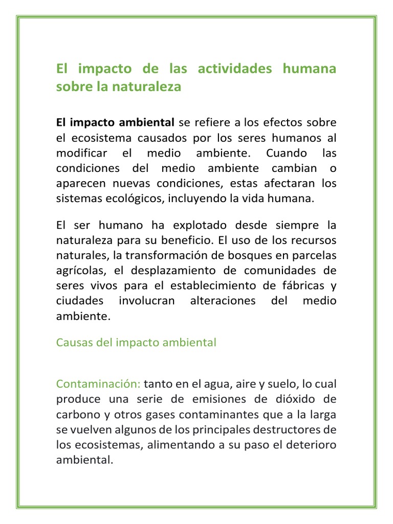 El Impacto de Las Actividades Humana Sobre La Naturaleza | PDF ...