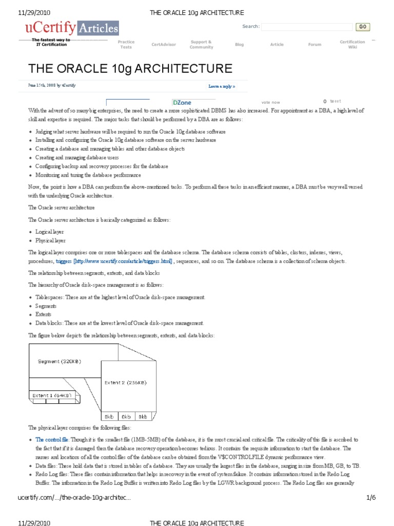 The Oracle 10g Architecture Pdf Oracle Database Data Management