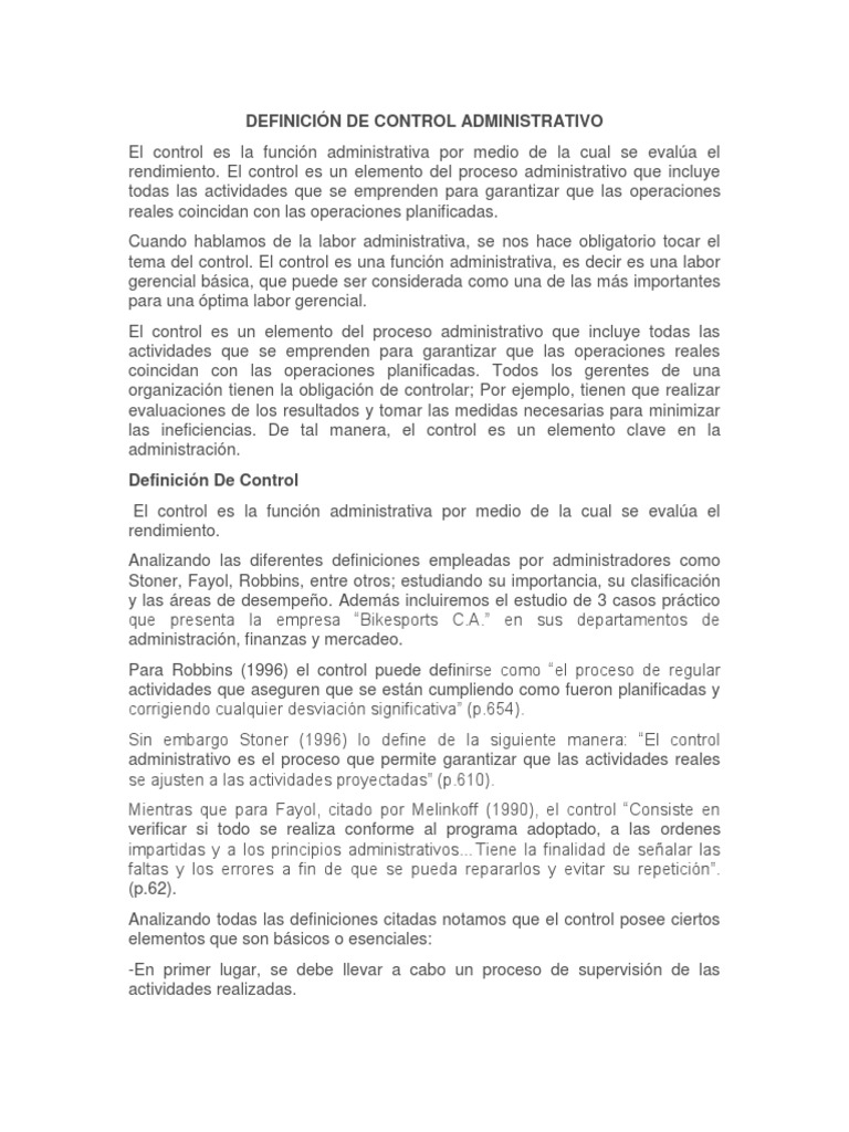 Definición de Control Administrativo | PDF | Planificación | Cognición