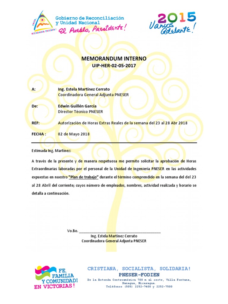 Memo Horas Extras Reales Gira 23-18 Abril 18 | PDF