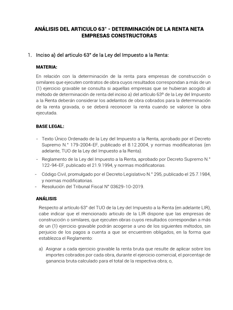 Análisis Del Articulo 63 | PDF | Impuesto sobre la renta | Impuestos