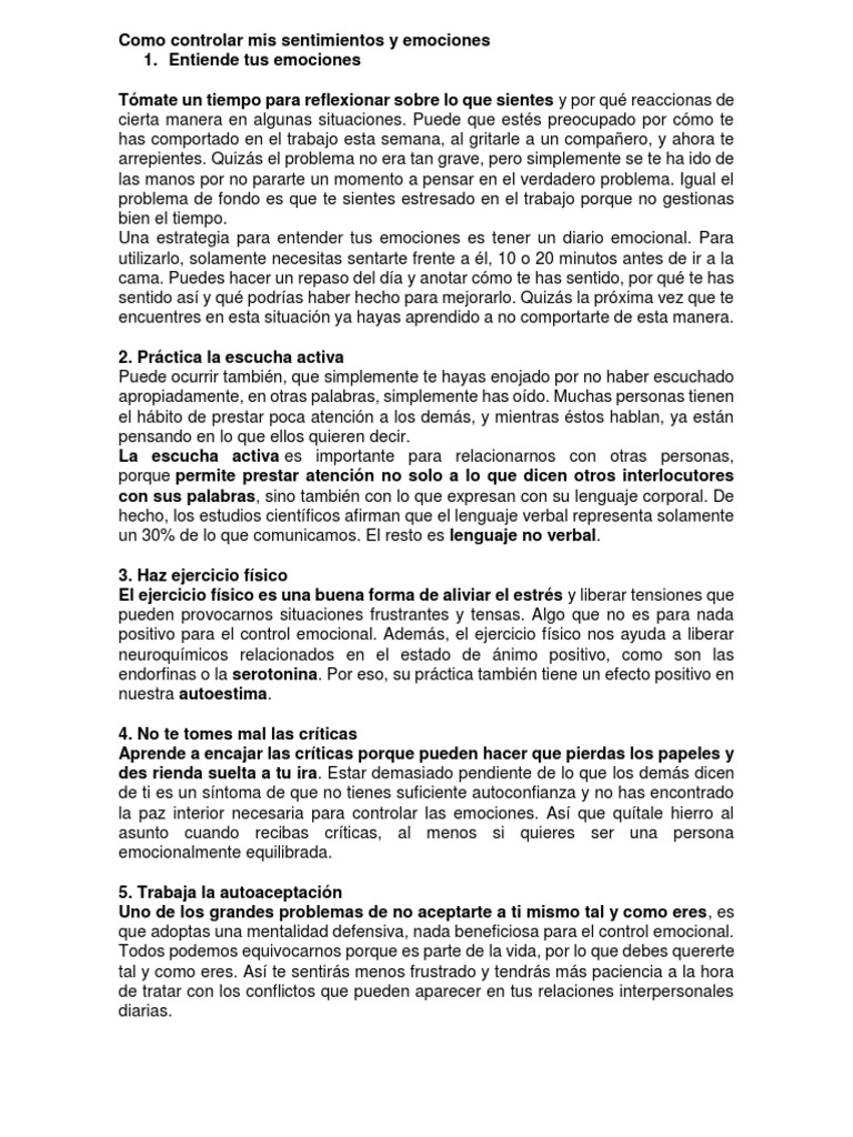 Como Controlar Mis Sentimientos y Emociones | PDF | Las emociones ...