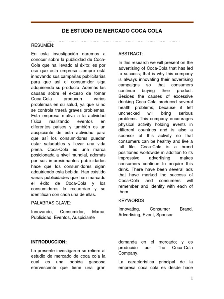 De Estudio de Mercado Coca Cola | PDF | Coca Cola | Publicidad