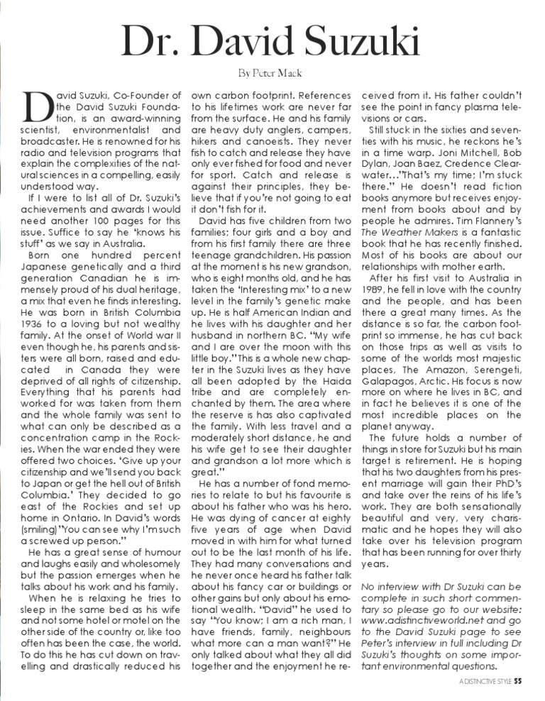 David Suzuki, Co-Founder of The David Suzuki Foundation | PDF