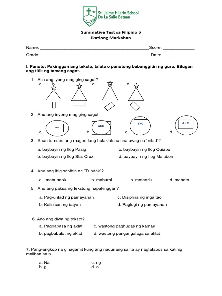 Summative Test Sa Filipino 5 | PDF