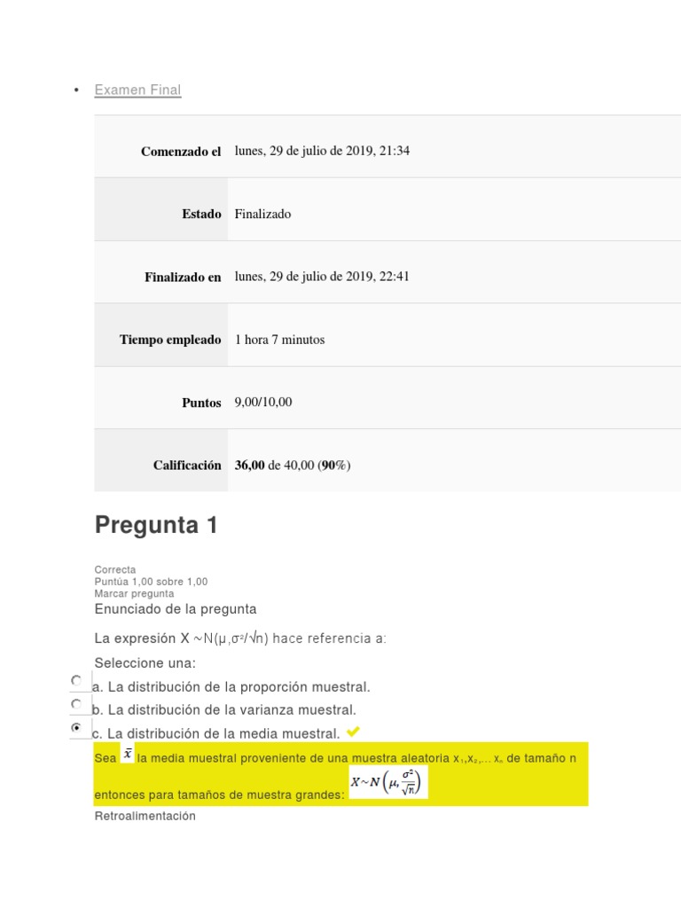 Examen Final Estadistica LL | PDF | Media | Muestreo (Estadísticas)