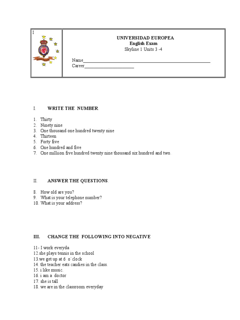 English Exam Units 3-4 Skyline 1 | PDF