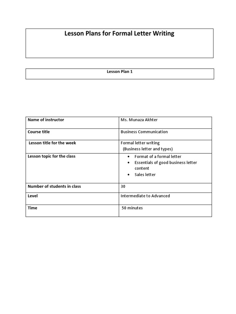 Lesson Plan For Business Letter Writing | PDF | Lesson Plan | Rubric ...