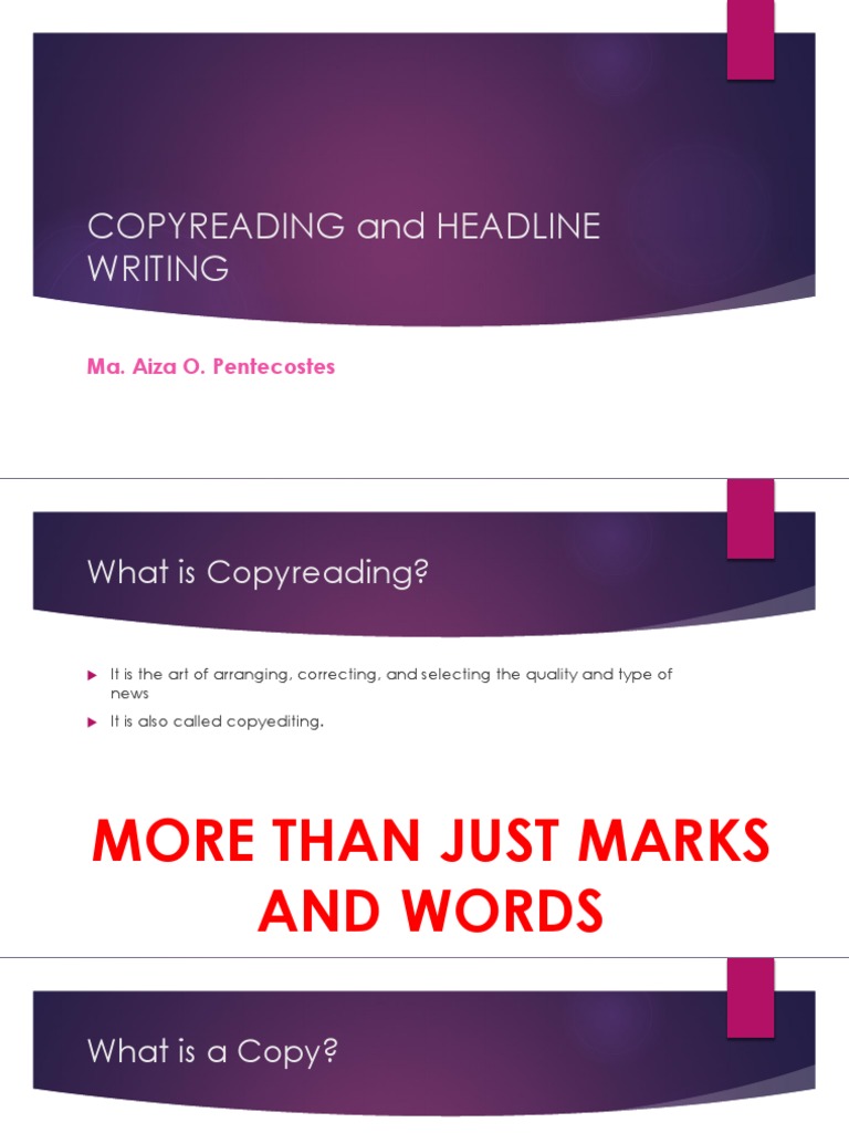 COPYREADING and HEADLINE Writing | PDF | Copy Editing | Quotation Mark