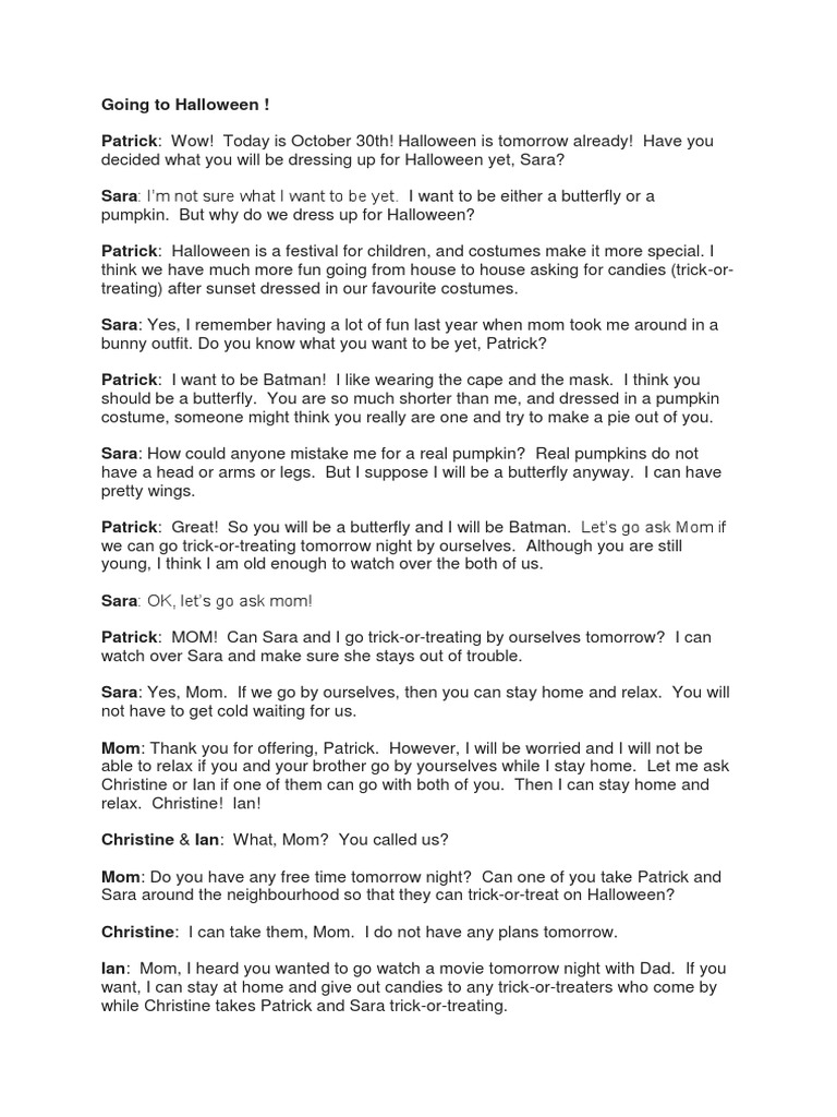 Going To Halloween Dialogue | PDF | Trick Or Treating | Halloween