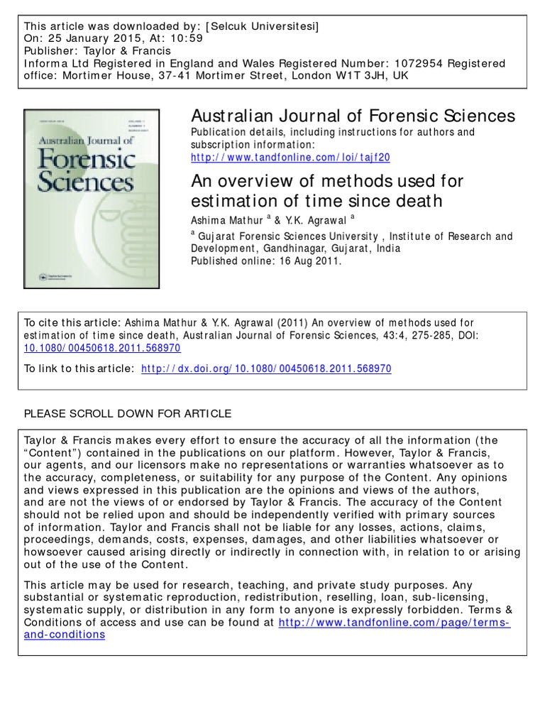 An Overview of Methods Used For Estimation of Time Since Death PDF ...