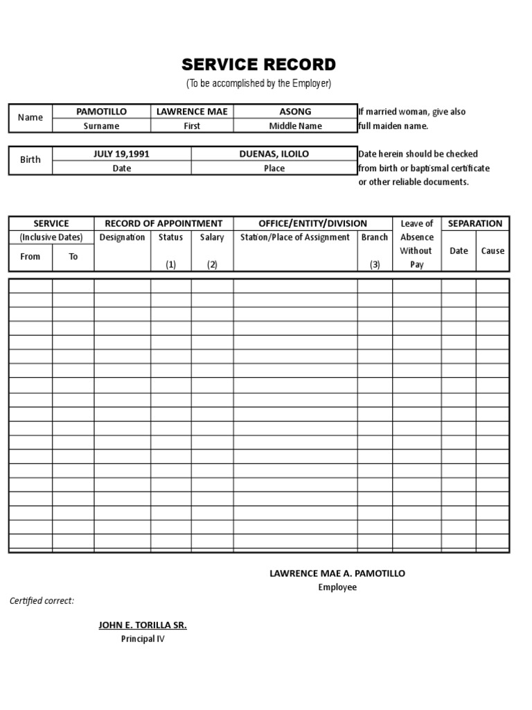 Employee Service Record Template | PDF