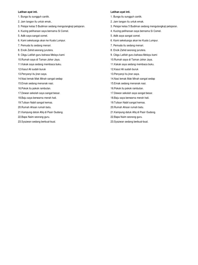 Latihan Ayat Inti untuk Kelas 5 | PDF