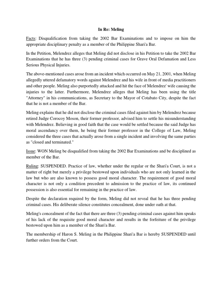 Case Digest in Re Meling (Legal and Judicial Ethics) | PDF | Defamation ...