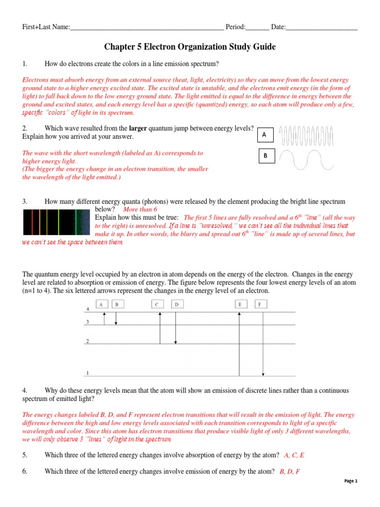 Atomic Structure Study Guide ANSWERS PDF | PDF | Emission Spectrum ...