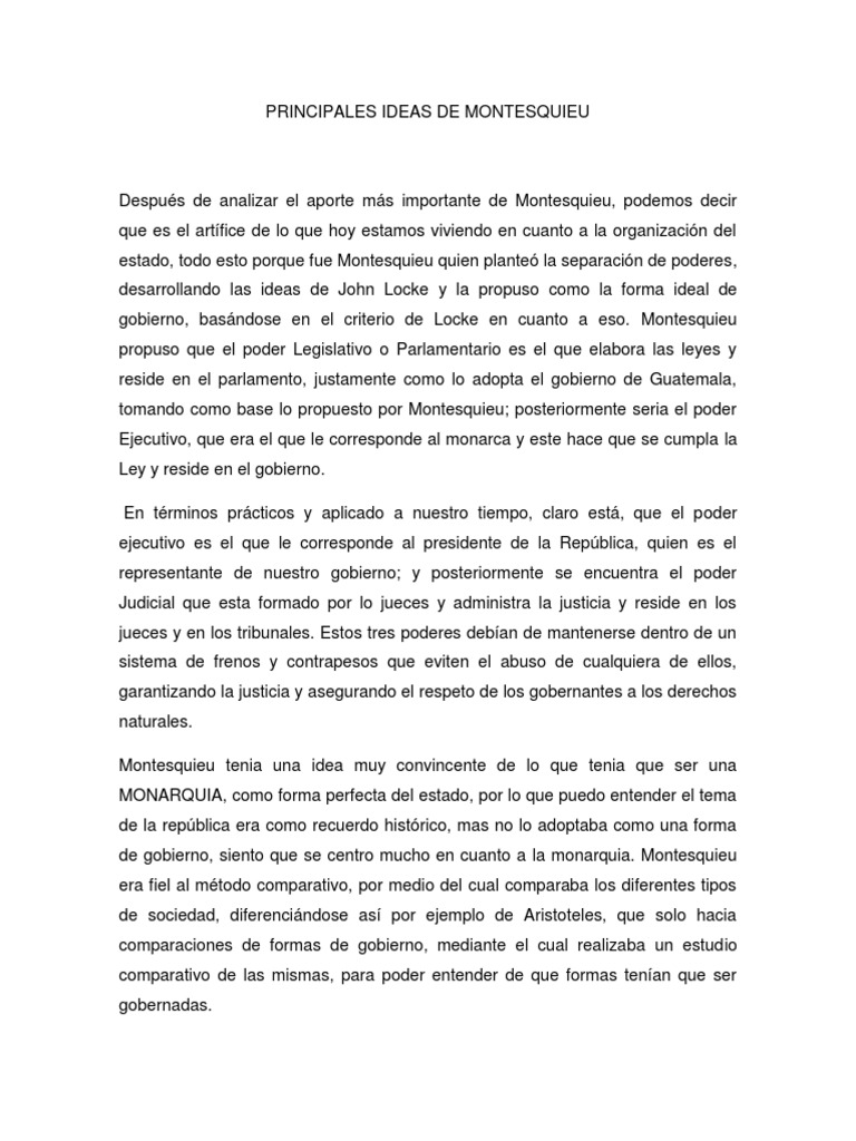 Principales Ideas de Montesquieu | PDF | Montesquieu | Separación de ...