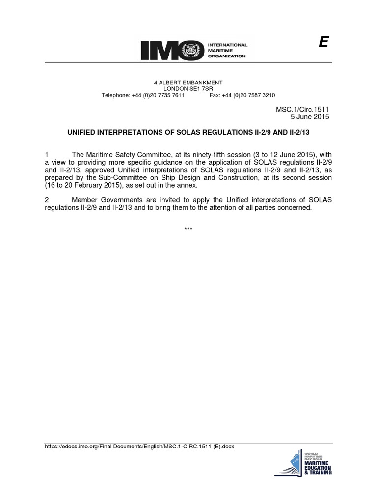 MSC 1 Circ 1511 - Unified Interpretations of SOLAS Regulations II-2 - 9 ...